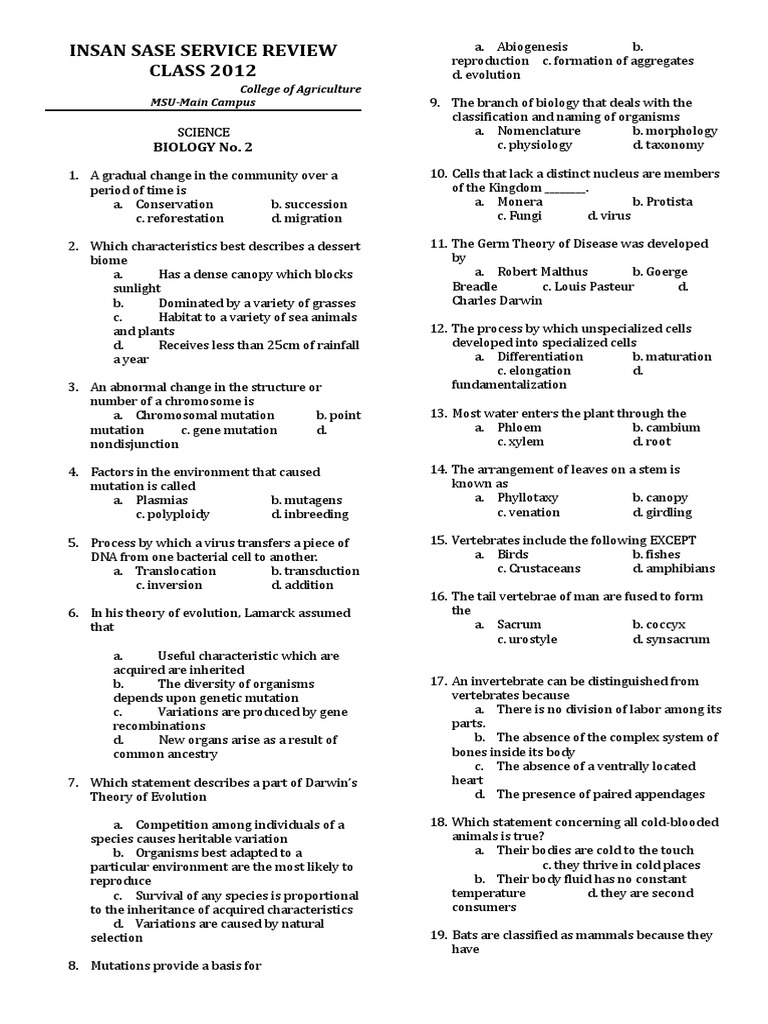4th Science Exam | PDF | Genetic Variation | Evolution