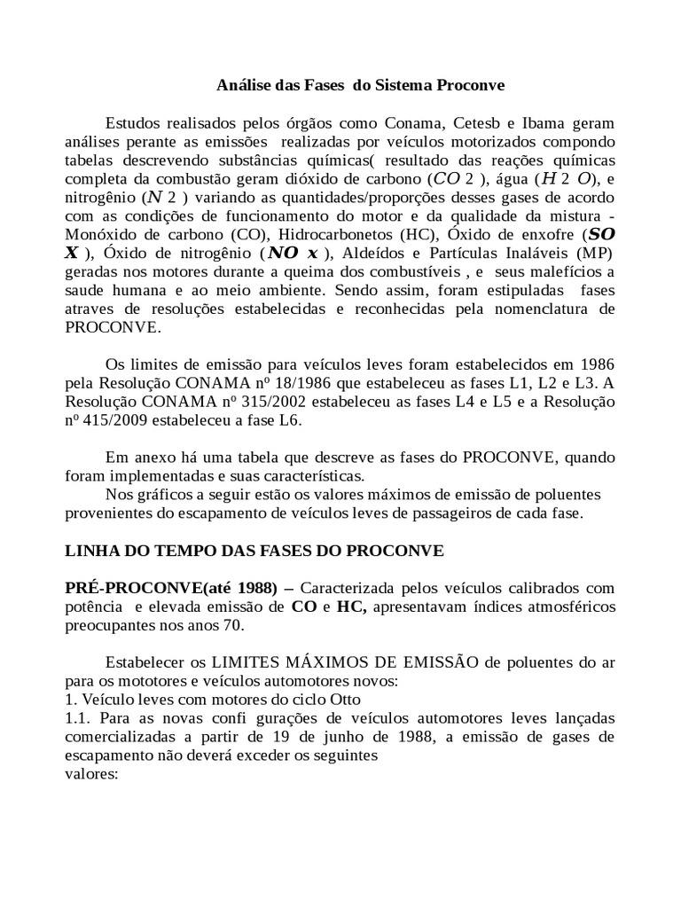 Tabelas Fases Proconve | PDF | Diesel | Motores