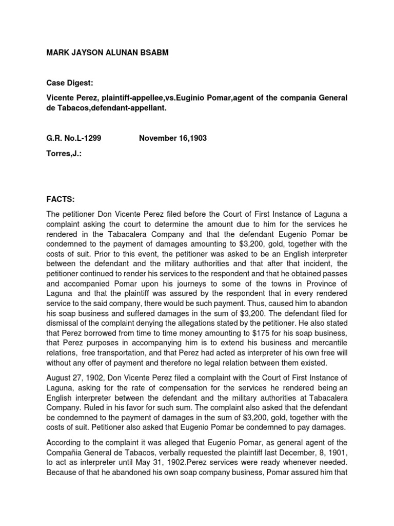 Alunan - Mark Jayson S.. - Case Digest 1 | PDF | Complaint | Lawsuit