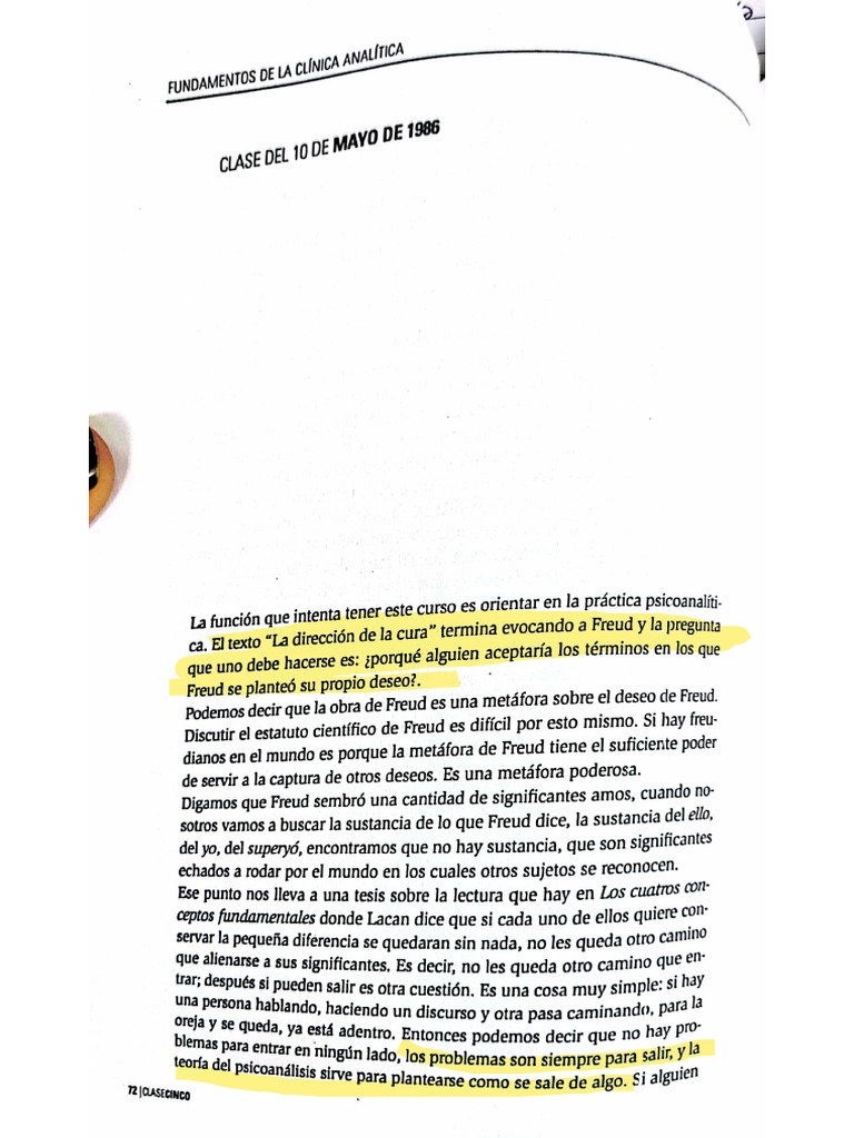 Clase 10 de Mayo de 1986. Fundamentos en La Clínica Psicoanalitica. German García | PDF