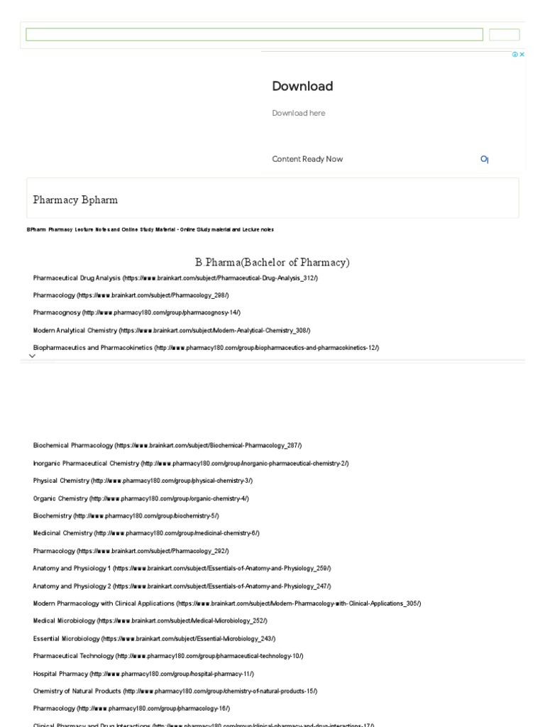 Bpharm Pharmacy Lecture Notes And Online Study Material Pdf