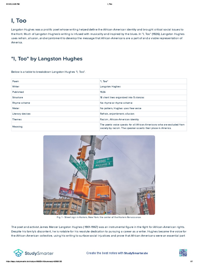 15 - I, Too | PDF | Harlem Renaissance | Poetry