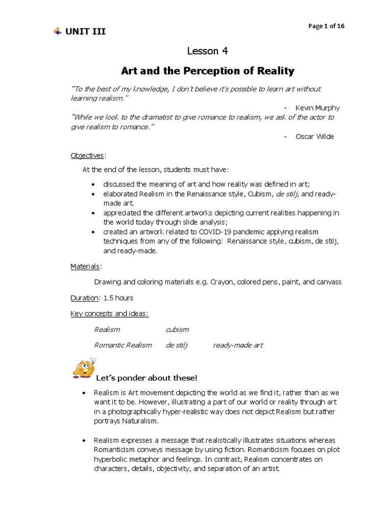 Unit II LESSON 4 Art and The Perception of Reality | PDF | Realism ...
