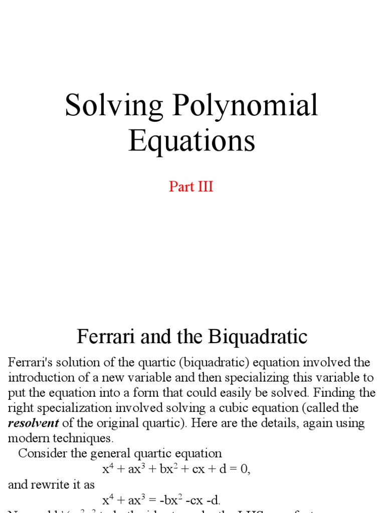 Solving Quartic Equations Using Ferrari's Method | PDF | Equations | Mathematics