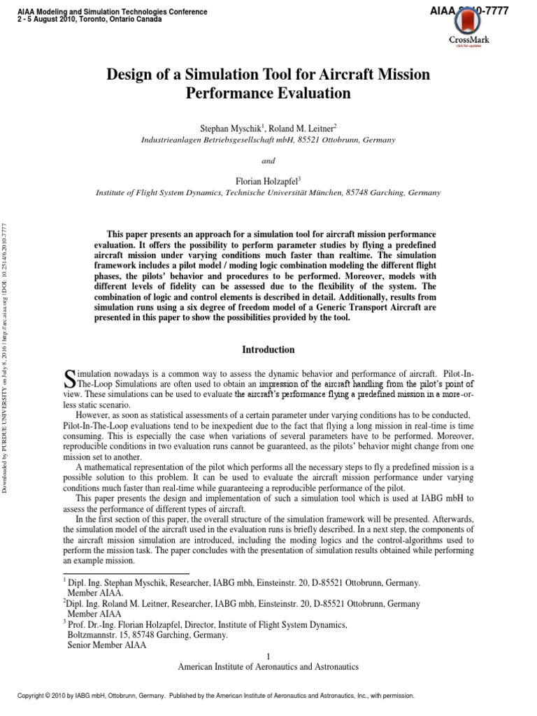 Design of A Simulation Tool For Aircraft Mission Performance Evaluation ...