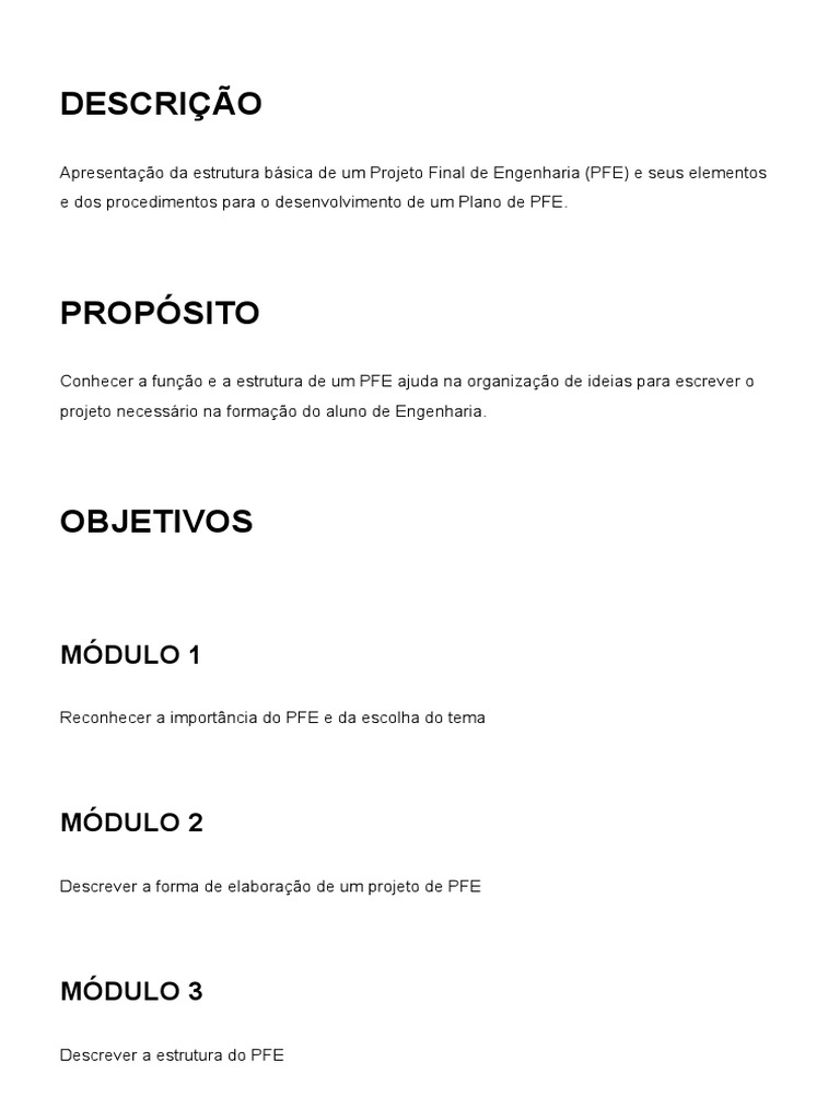 Plano Do Projeto Final em Engenharia | PDF | Abstract (resumo) | Engenharia