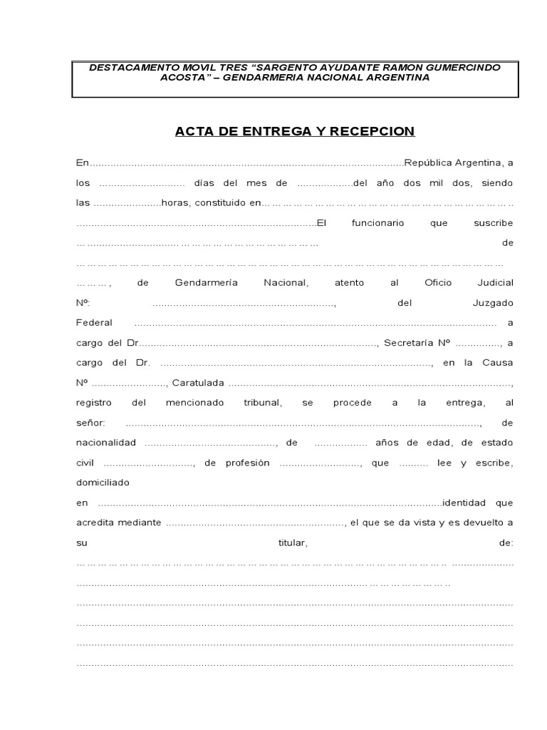 Acta de Entrega Recepcion y Recibo | PDF