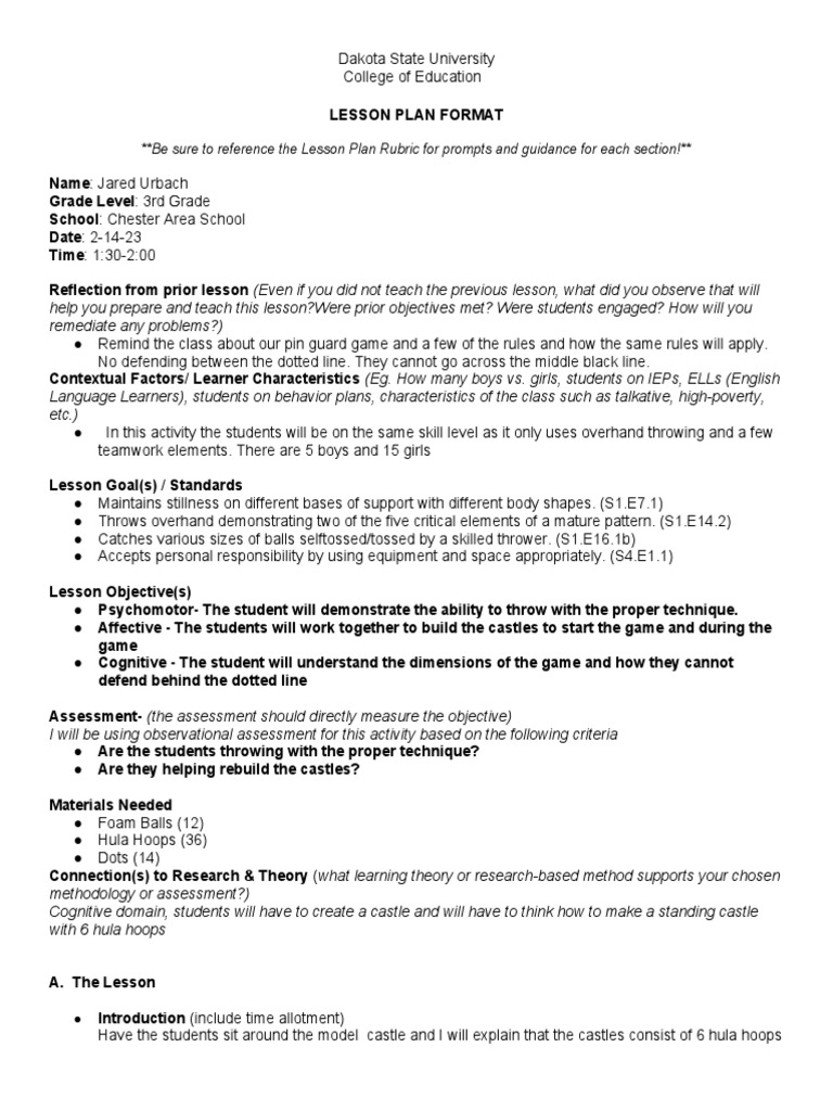 Jared Urbach 2 Lesson Plan Template | PDF | Neuroscience | Psychological Concepts