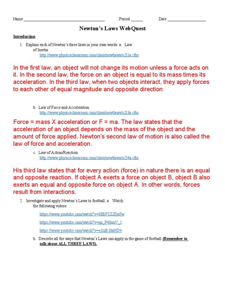 Newton's Laws Webquest-2 | PDF | Force | Newton's Laws Of Motion