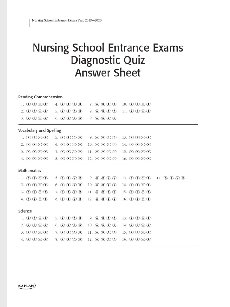nsee+answer+sheet+12.19pdf | PDF | Health Care