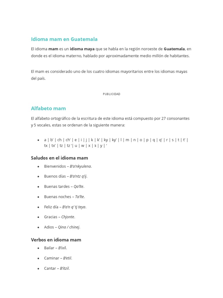 Idioma Mam: Lengua Maya de Guatemala | PDF