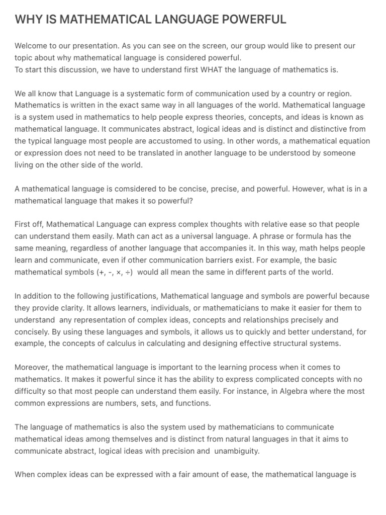 Why Is Mathematical Language Powerful | Download Free PDF | Mathematics ...
