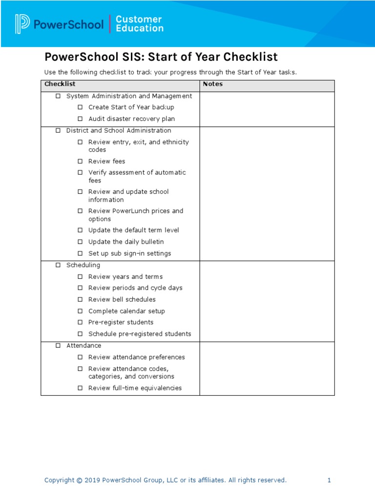 PowerSchool SIS Start of Year Checklist | Download Free PDF | Computing