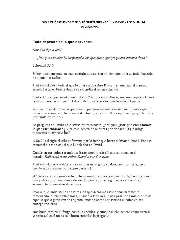 Dime Qué Escuchas y Te Diré Quién Eres - 1 Samuel 24 | PDF | David | Saulo