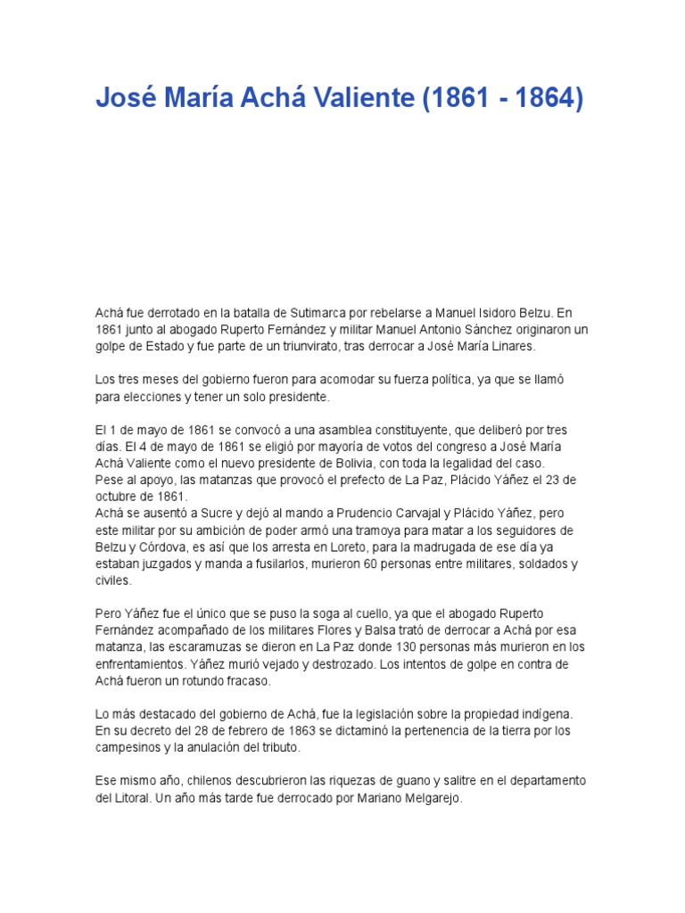 Biografía de José María Achá Valiente | PDF