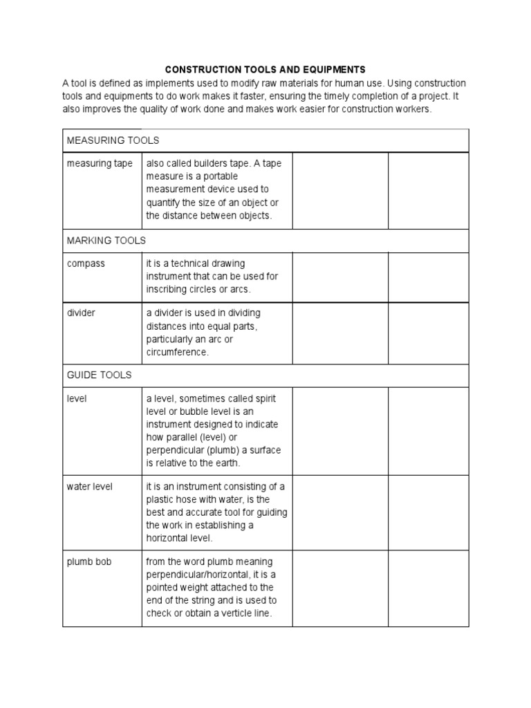 Construction Tools and Equipments | PDF | Concrete | Hammer