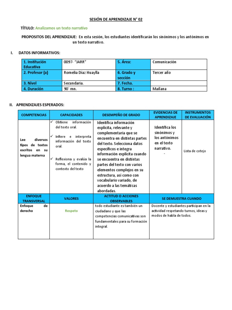 SESIÓN #01 - Conocemos Los Sinónimos y Antónimos | PDF | Aprendizaje ...