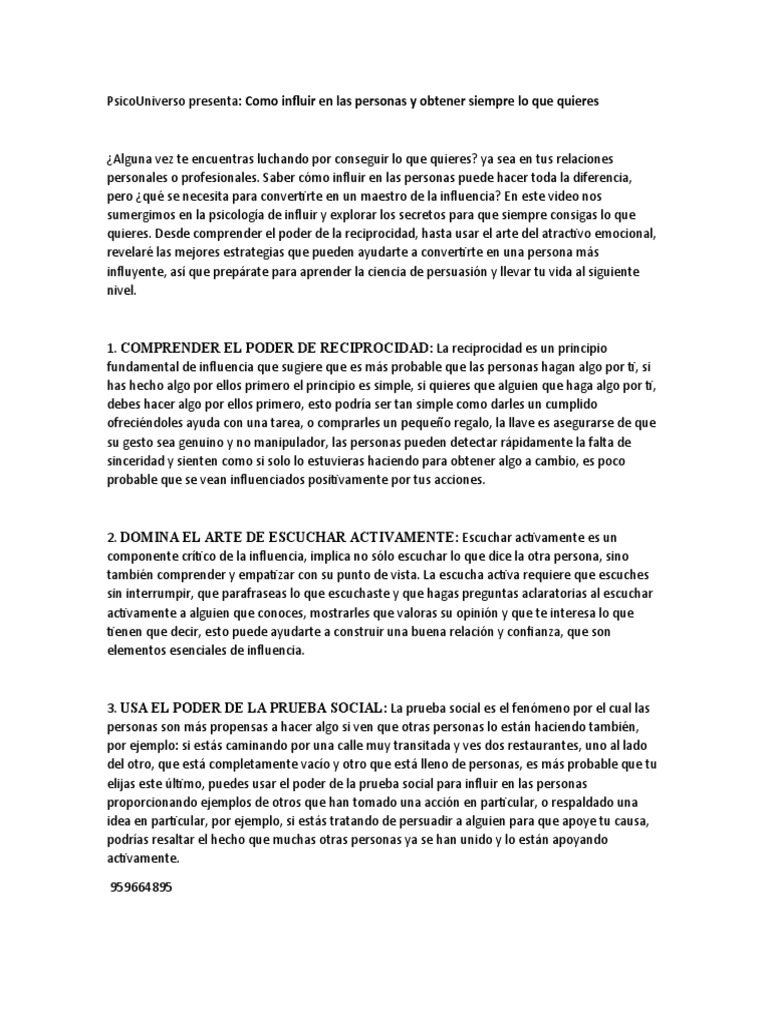 Como Influir en Las Personas y Obtener Siempre Lo Que Quieres | PDF ...