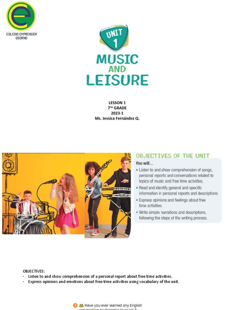 Unit 1 Music and Leisure Lesson 1 7mo | PDF