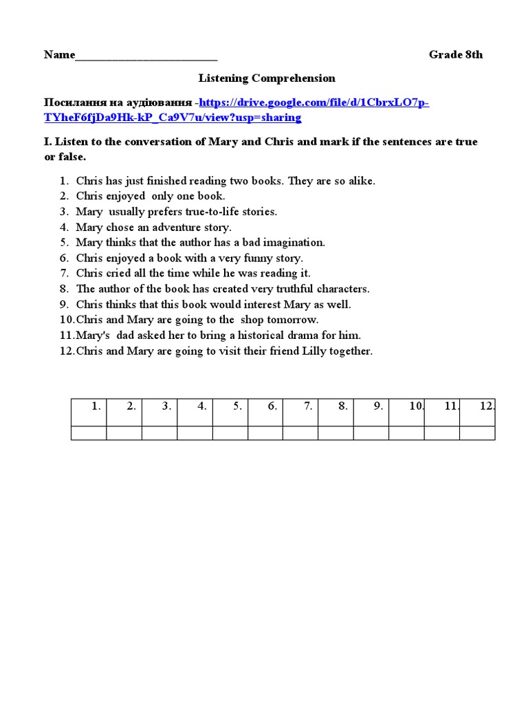 Listening 8th II Term | PDF