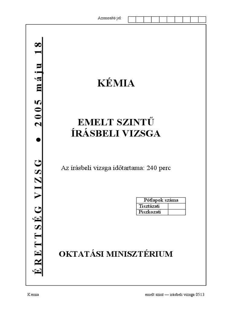 Kémia: Emelt Szintű Írásbeli Vizsga | PDF