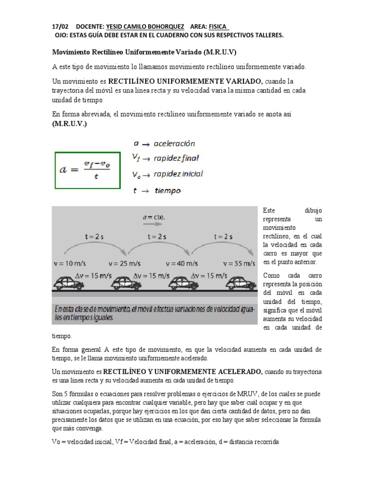 Movimiento Rectilíneo Uniformemente Variado 10 Lunes | PDF | Velocidad | Aceleración
