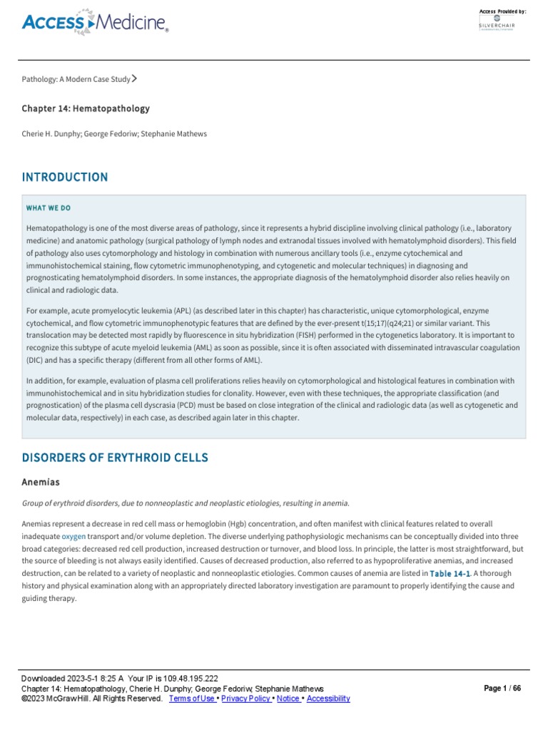 Chapter 14 - Hematopathology | PDF | Anemia | White Blood Cell