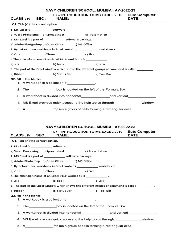 Class 4 Comp For February Pdf Microsoft Excel Worksheet