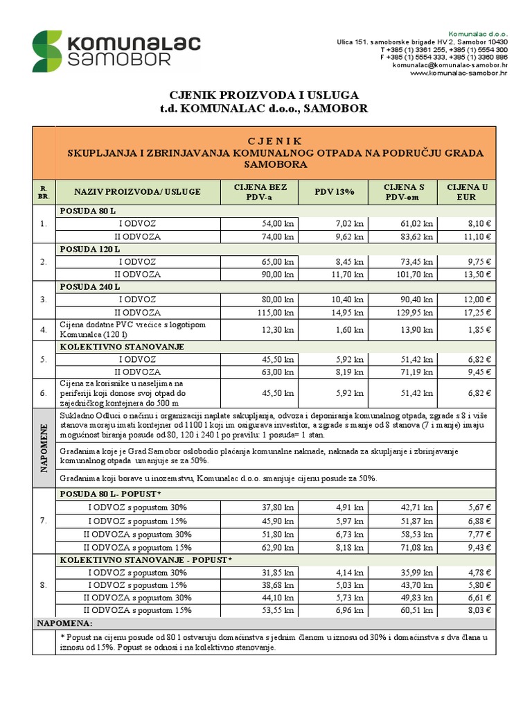 Cjenik Otpad 151626 | PDF