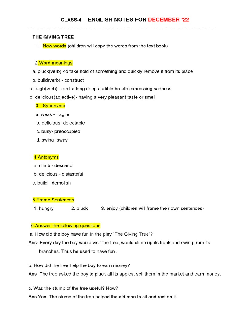 Class 4 English Notes: December 2022 | PDF | Punctuation | Adverb