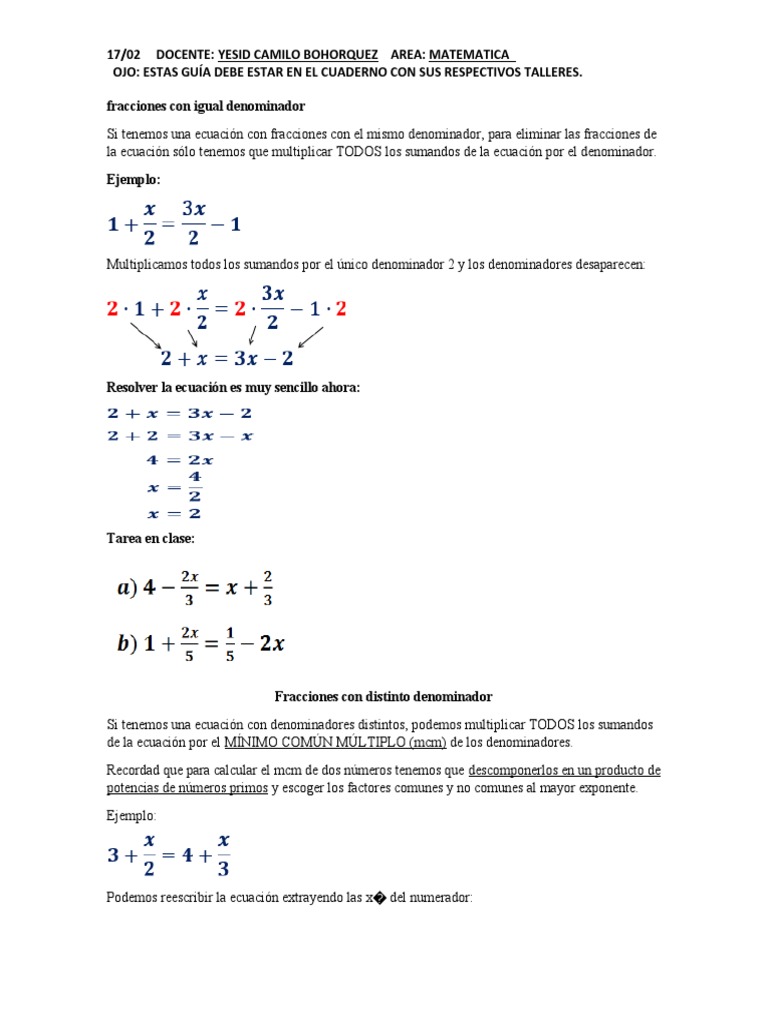 Fracciones Con Igual Denominador Lunes | PDF
