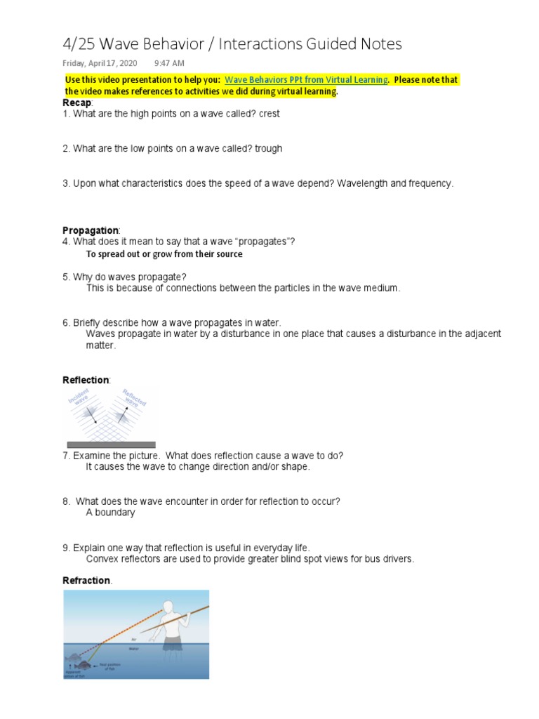 Guided Reading | PDF | Waves | Reflection (Physics)