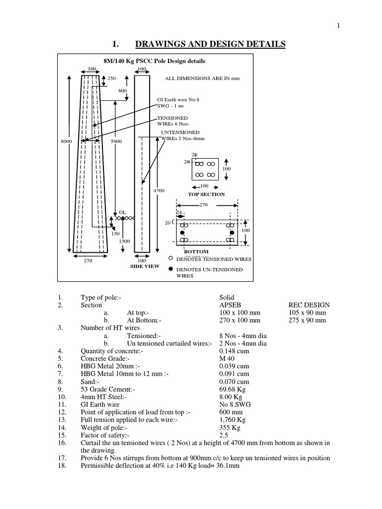 PSCC Poles Drawings | Download Free PDF | Concrete | Wire