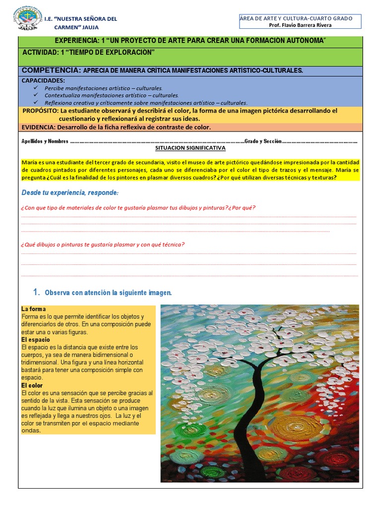 4°-FICHA - ARTE - 1 Actividad | PDF | Pinturas | Color