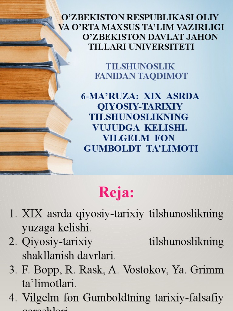 O'Zbekiston Respublikasi Oliy Va O'Rta Maxsus Ta'Lim Vazirligi O'Zbekiston Davlat Jahon Tillari ...