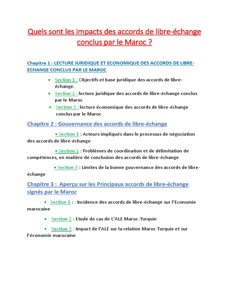 Impacts des accords de libre-échange marocains | PDF