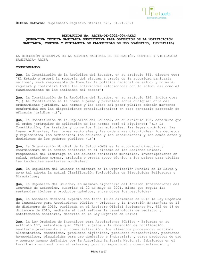 Resolución Arcsa | PDF | Pesticida | Plaga (organismo)