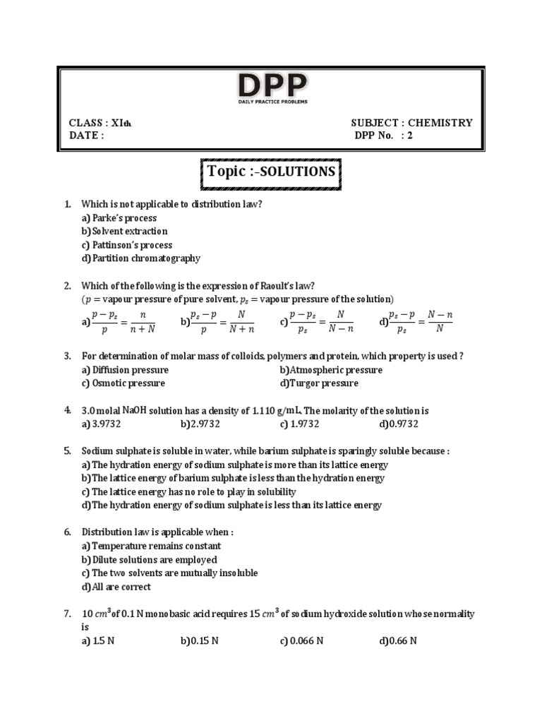 DPP 2 6 | PDF | Mole (Unit) | Solubility