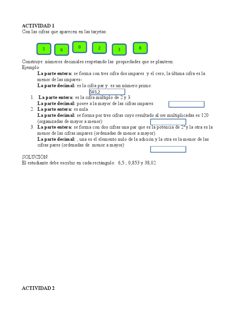 Actividades Numeros Decimales | PDF | Decimal | Objetos matemáticos