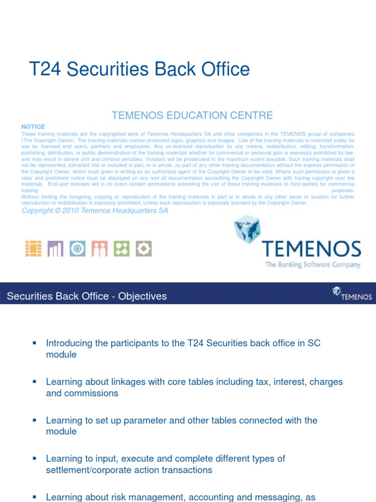 T24 Securities Back Office: Temenos Education Centre | PDF