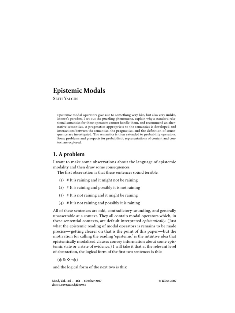 Yalcin - Epistemic Modals | PDF | Modal Logic | Logic