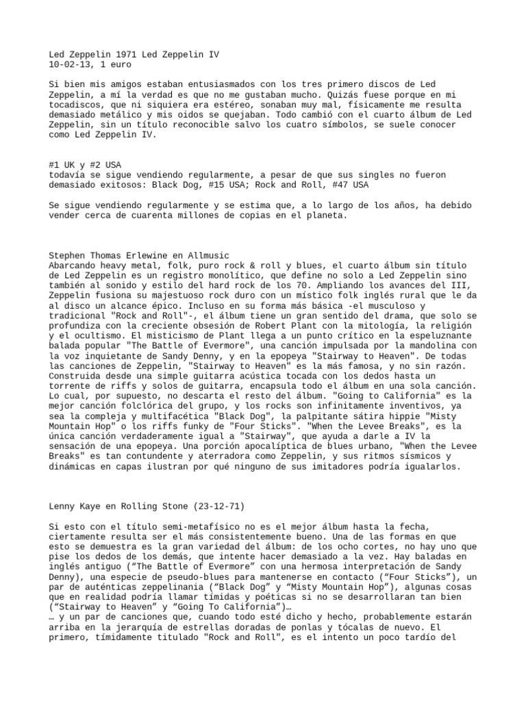 Info Led Zeppelin 1971 Led Zeppelin IV | PDF | Led Zeppelin | Jimmy Page