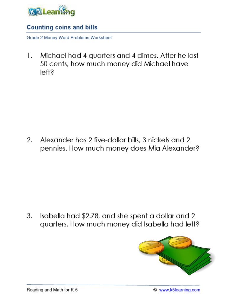 Grade 2 - Money Word Problems 2 | PDF