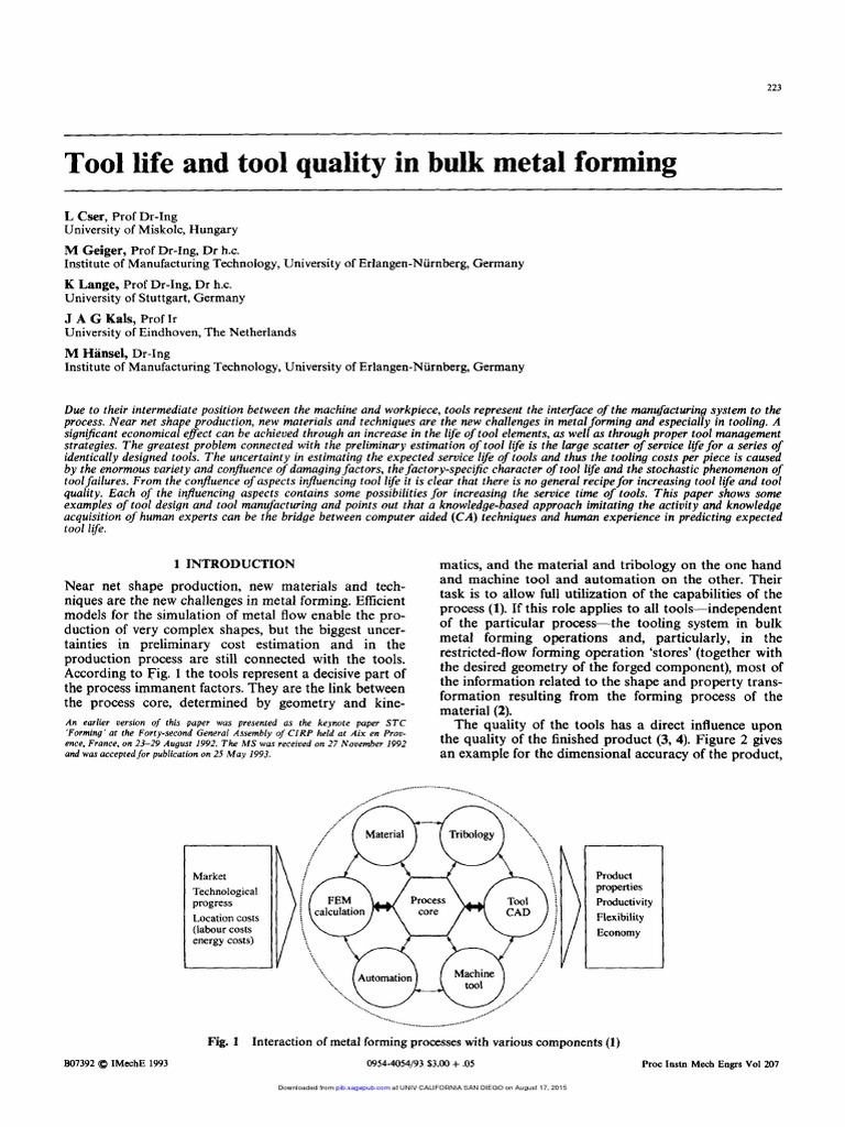 tool life and tool quality in bulk metal forming | PDF | Wear ...