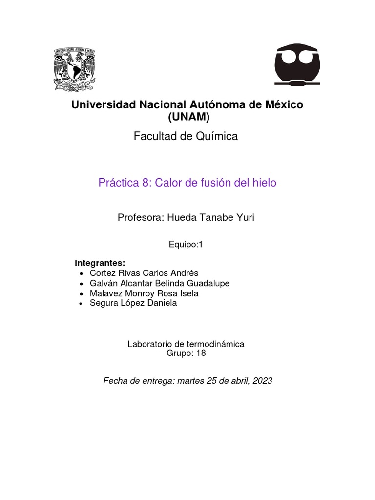 Práctica 8 Termo Lab | PDF | Calor | Calor latente
