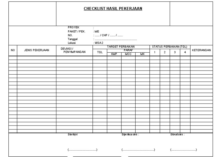 Checklist Hasil Pekerjaan Project | PDF