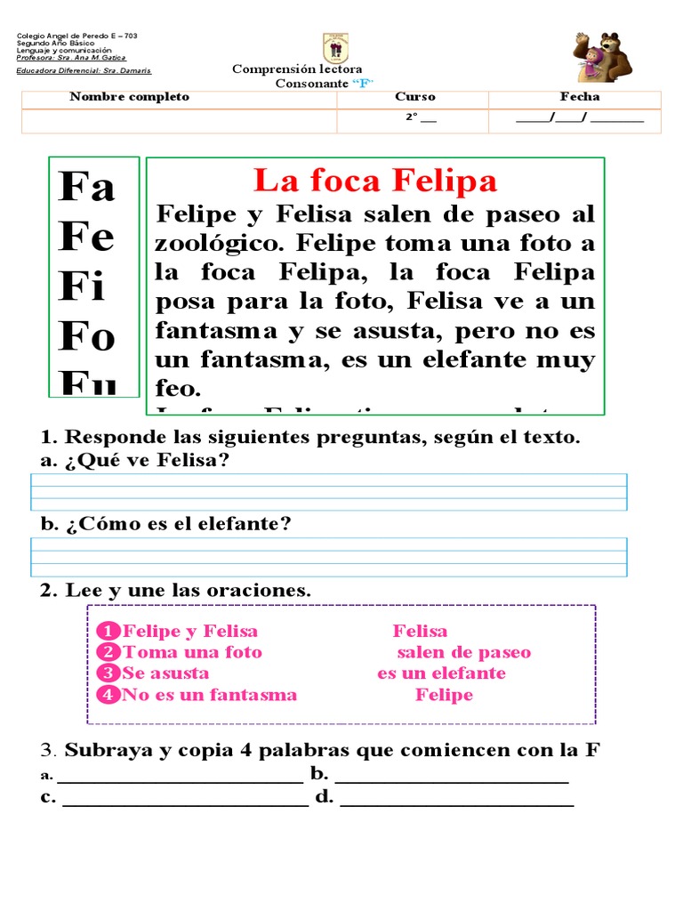 Lectura y Comprensión con la Letra F | PDF