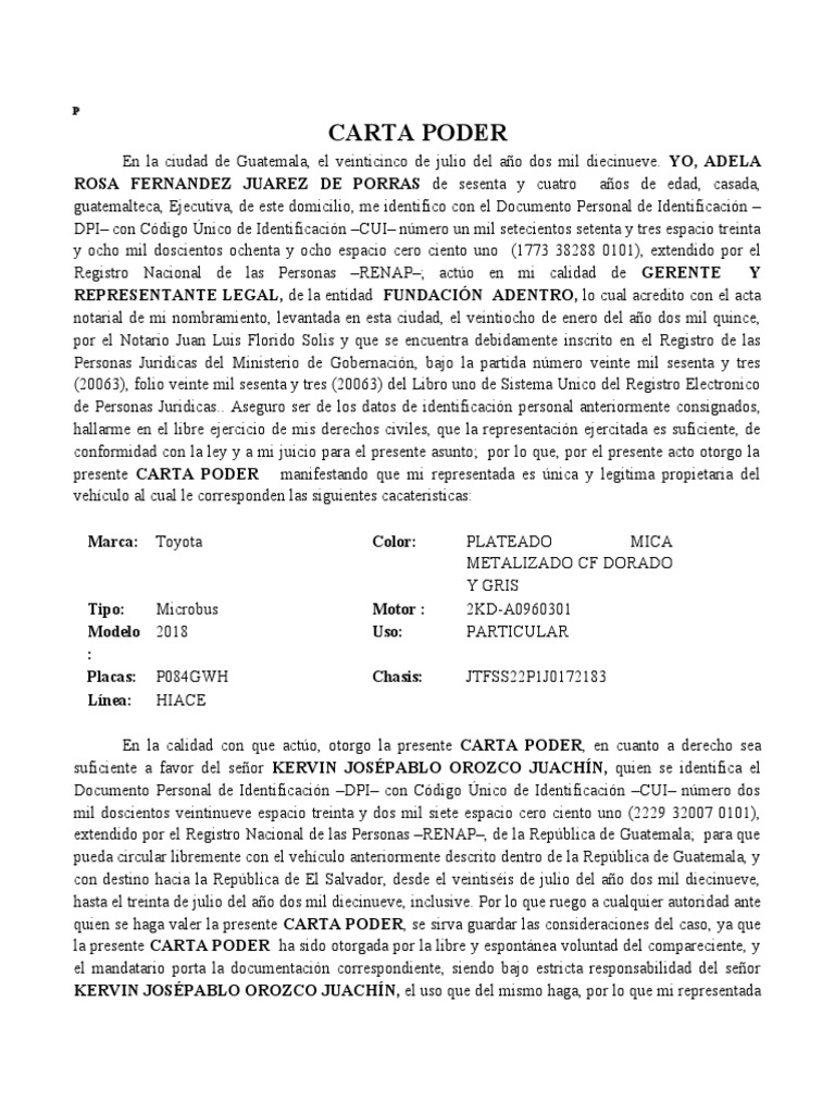 Carta Poder Vehiculo Pdf Justicia Crimen Y Violencia