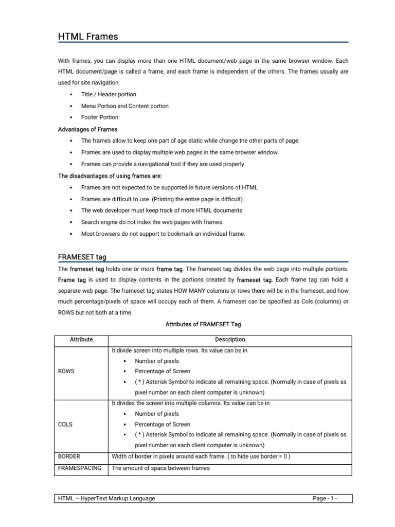 HTML Frames | PDF | Computer File | Html