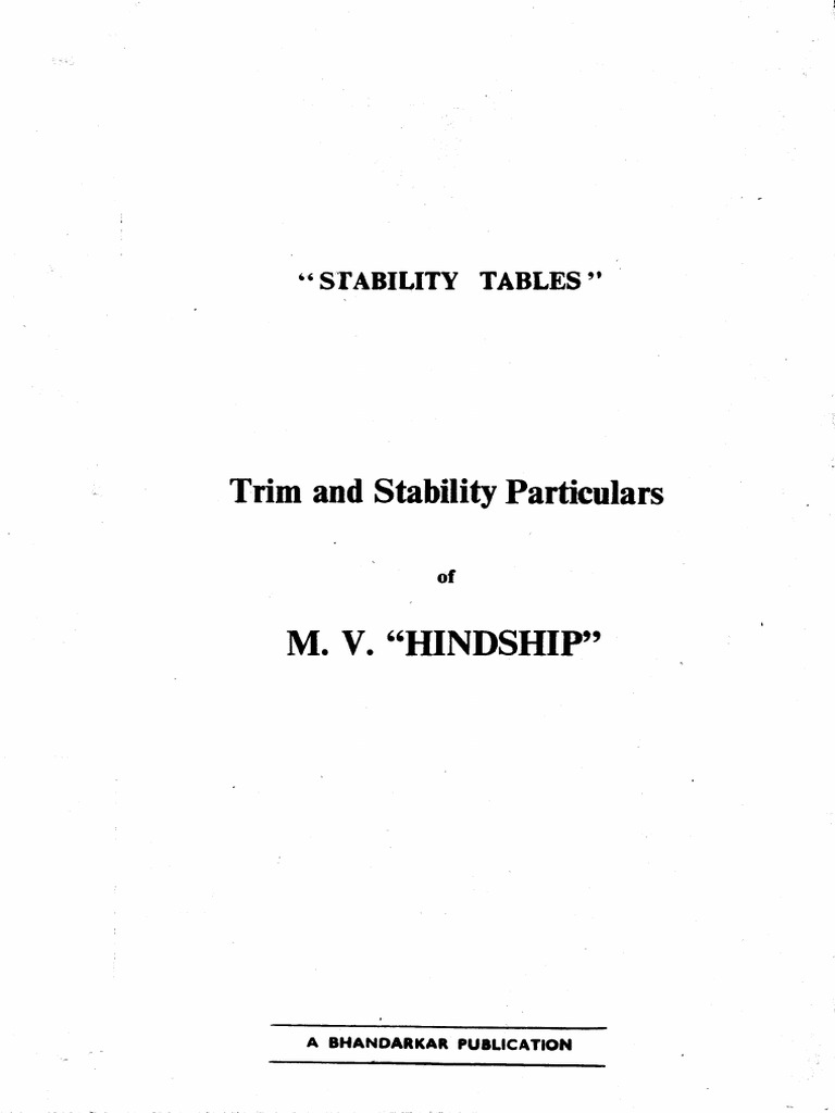 Ship Stability Particulars For MV HINDSHIP | PDF
